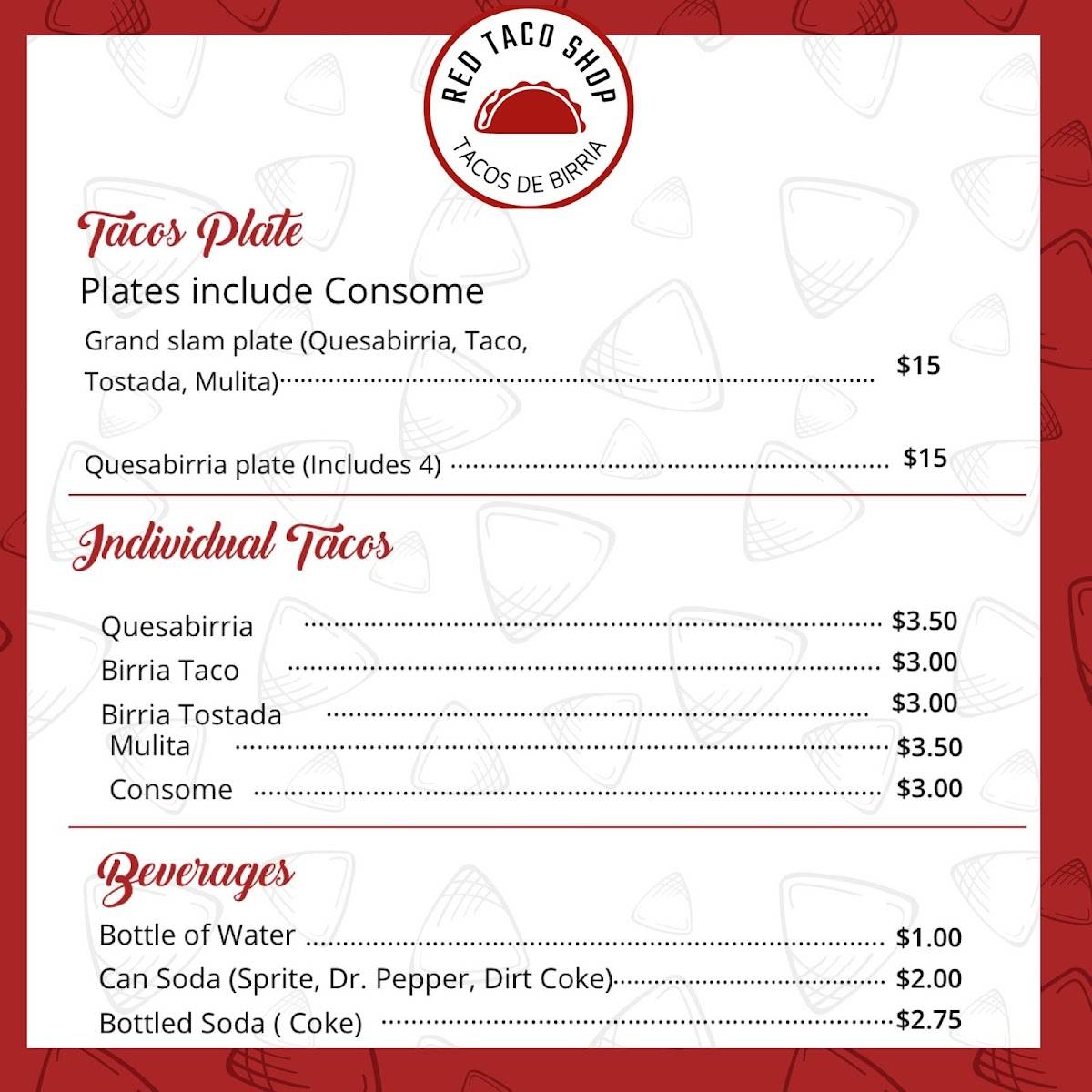Menu at Red taco shop, Albuquerque