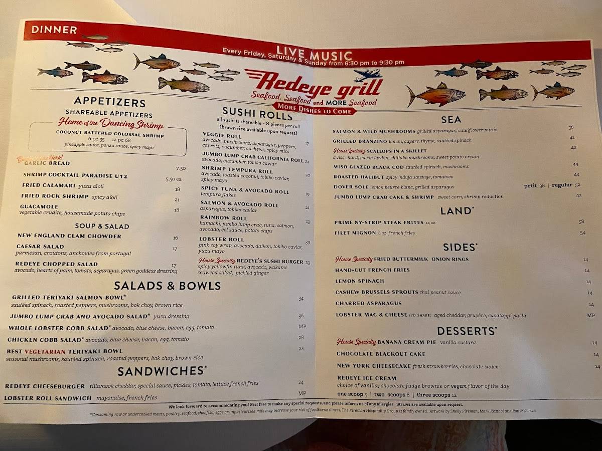 Menu at Redeye Grill pub & bar, West New York