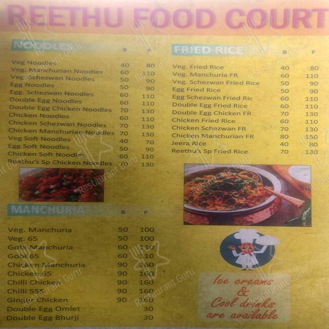 Menu at REETHU FOOD COURT, Hyderabad