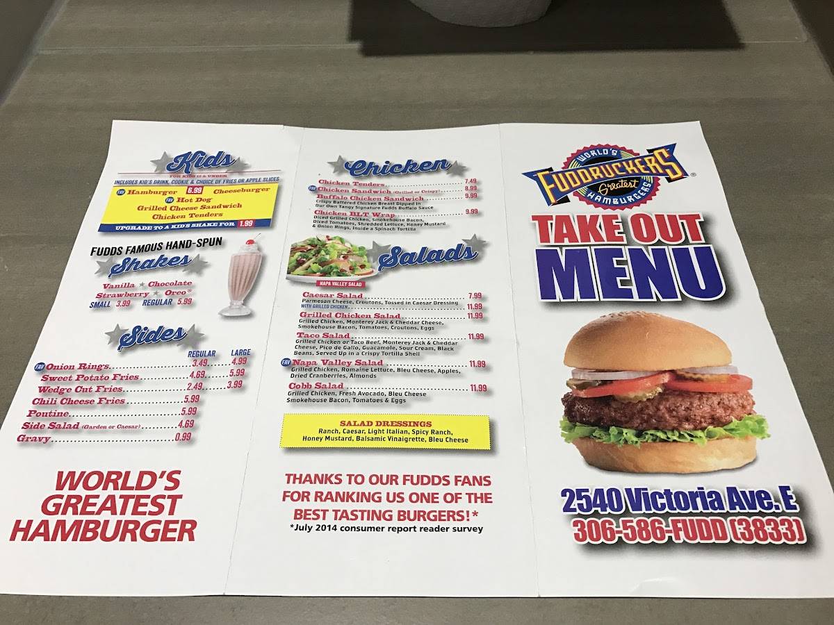 Menu at Fuddruckers restaurant, Regina
