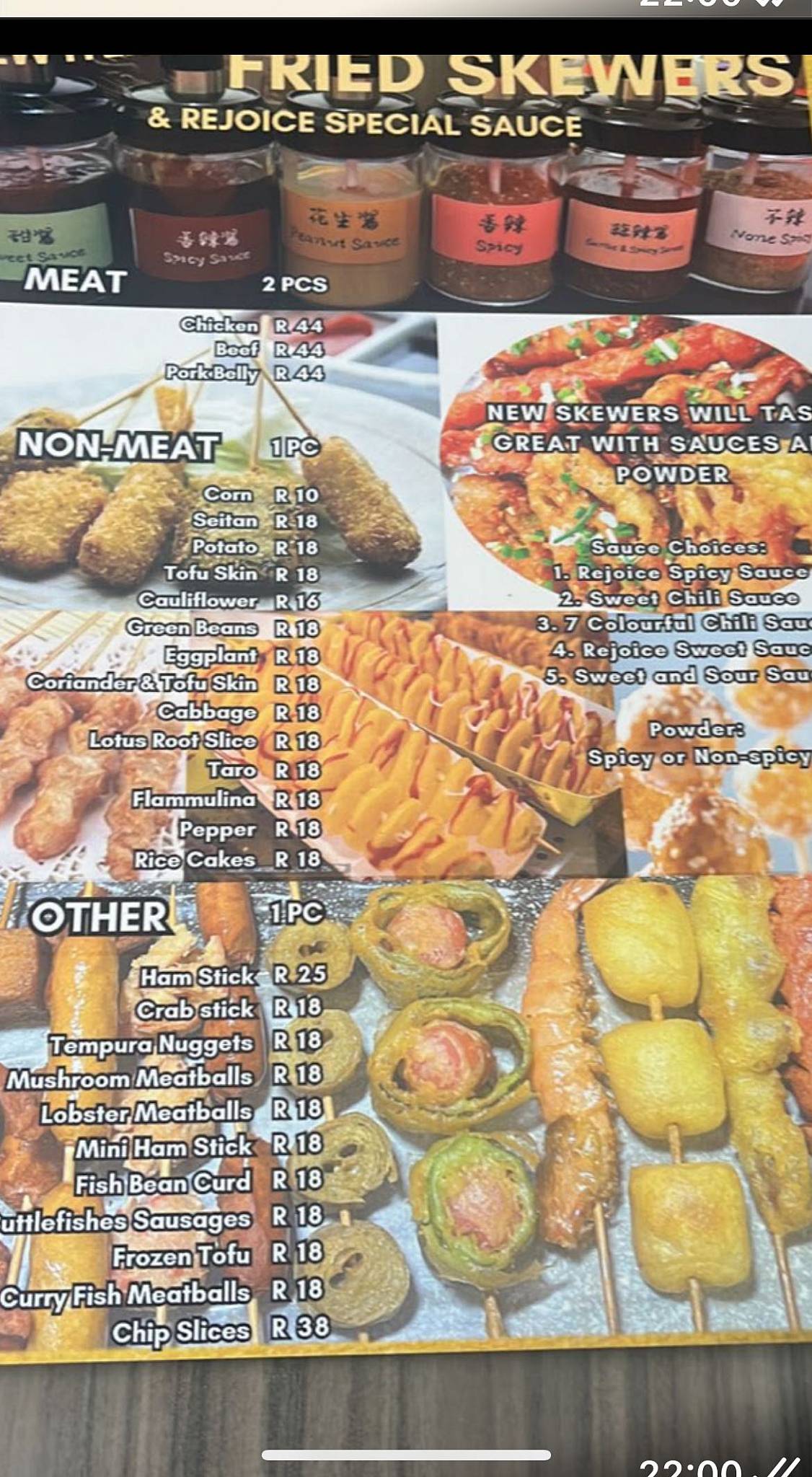 Menu at Rejoice sushi bar, Sandton