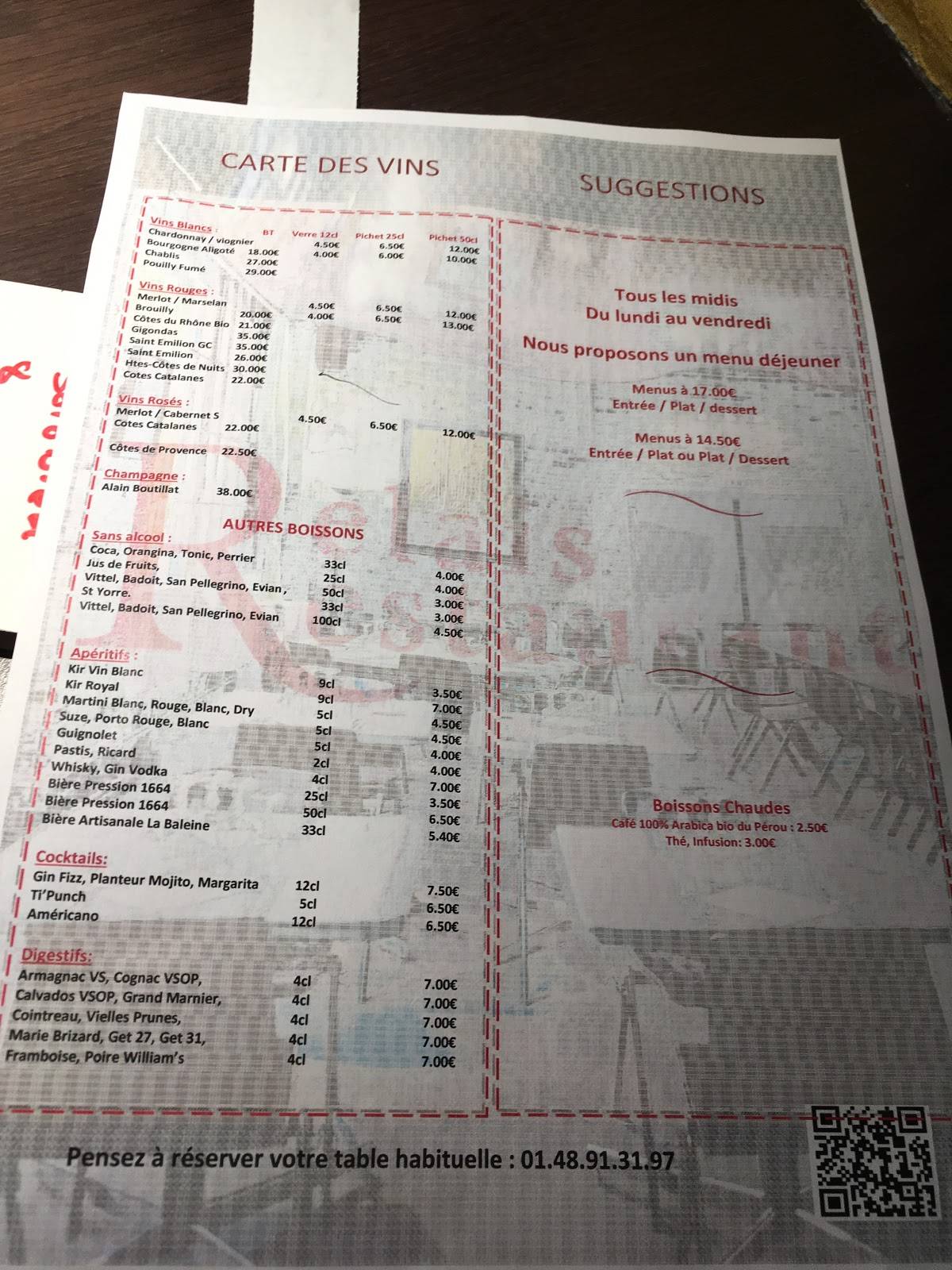 Menu au Relais Resto Pantin restaurant, Pantin
