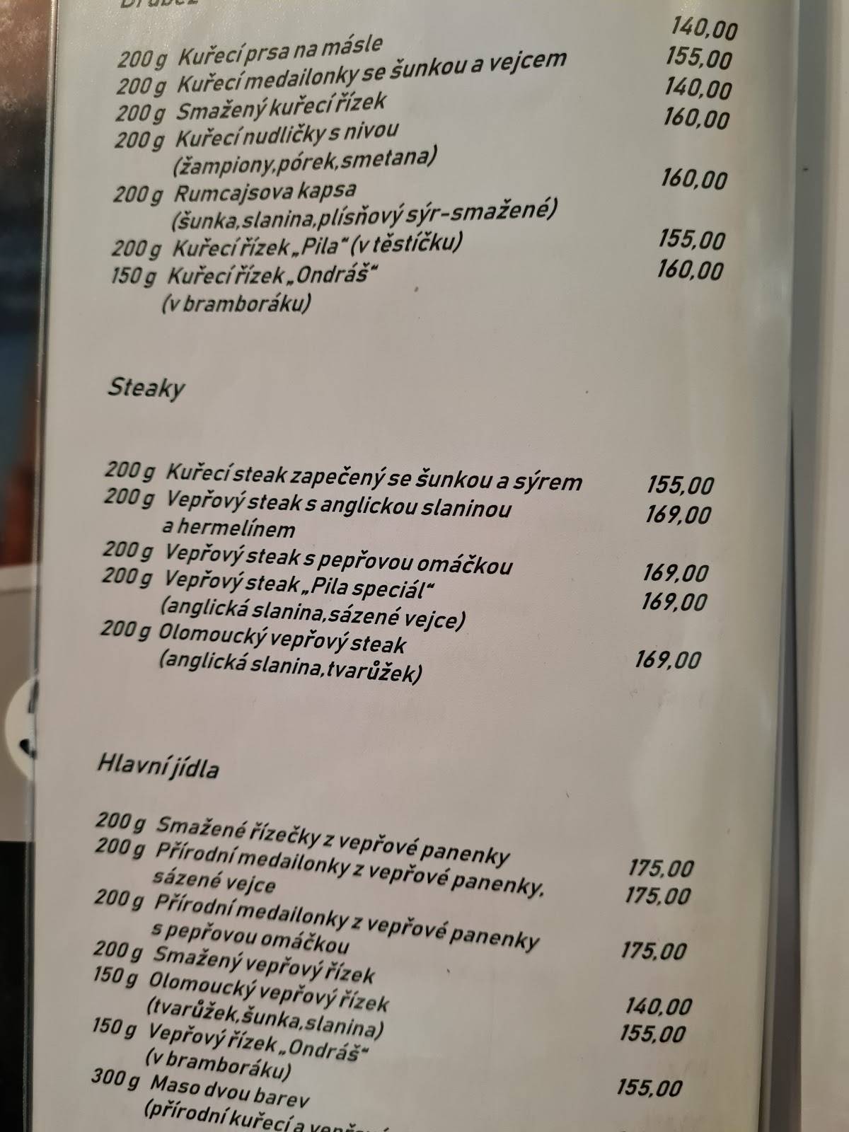 Menu at Restaurace Na Pile pizzeria, Olomouc