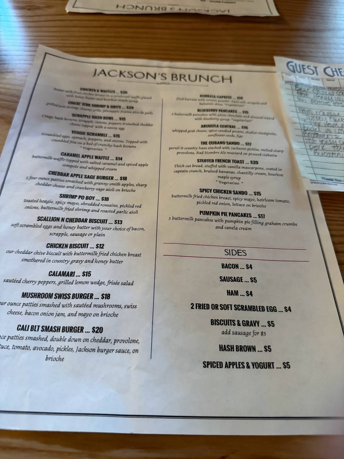 Menu at 1857 Jackson House restaurant, Dover