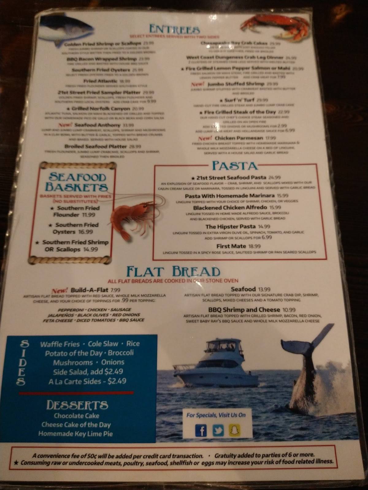 Menu at 21st Street Seafood Raw Bar, Virginia Beach