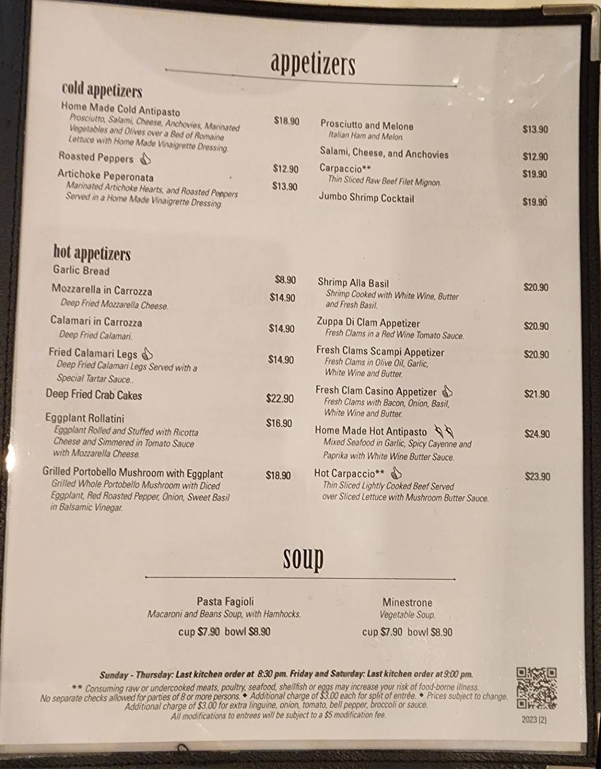 Menu at Assaggio restaurant, Honolulu, Ala Moana Blvd Suite 1259