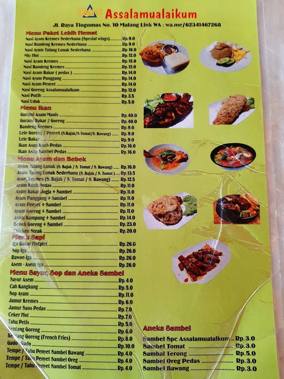 Carta del restaurante Assalamu'alaikum Eatery, Malang, Jl. Raya ...