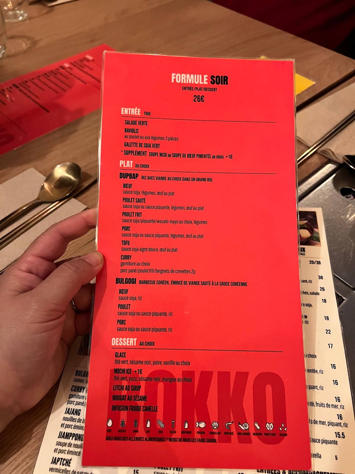 Menu au Restaurant coréen BOKKO, Paris