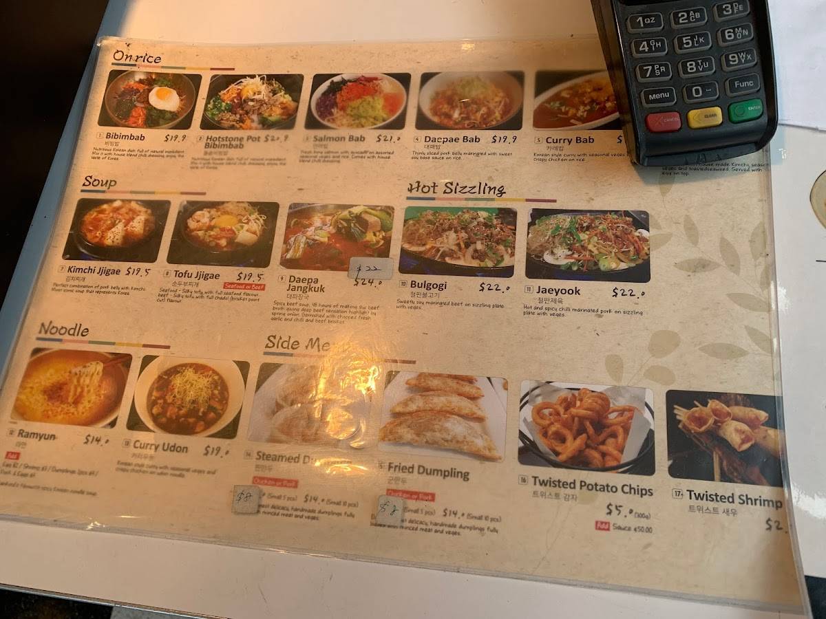 Menu at Bab Korean Restaurant, Auckland