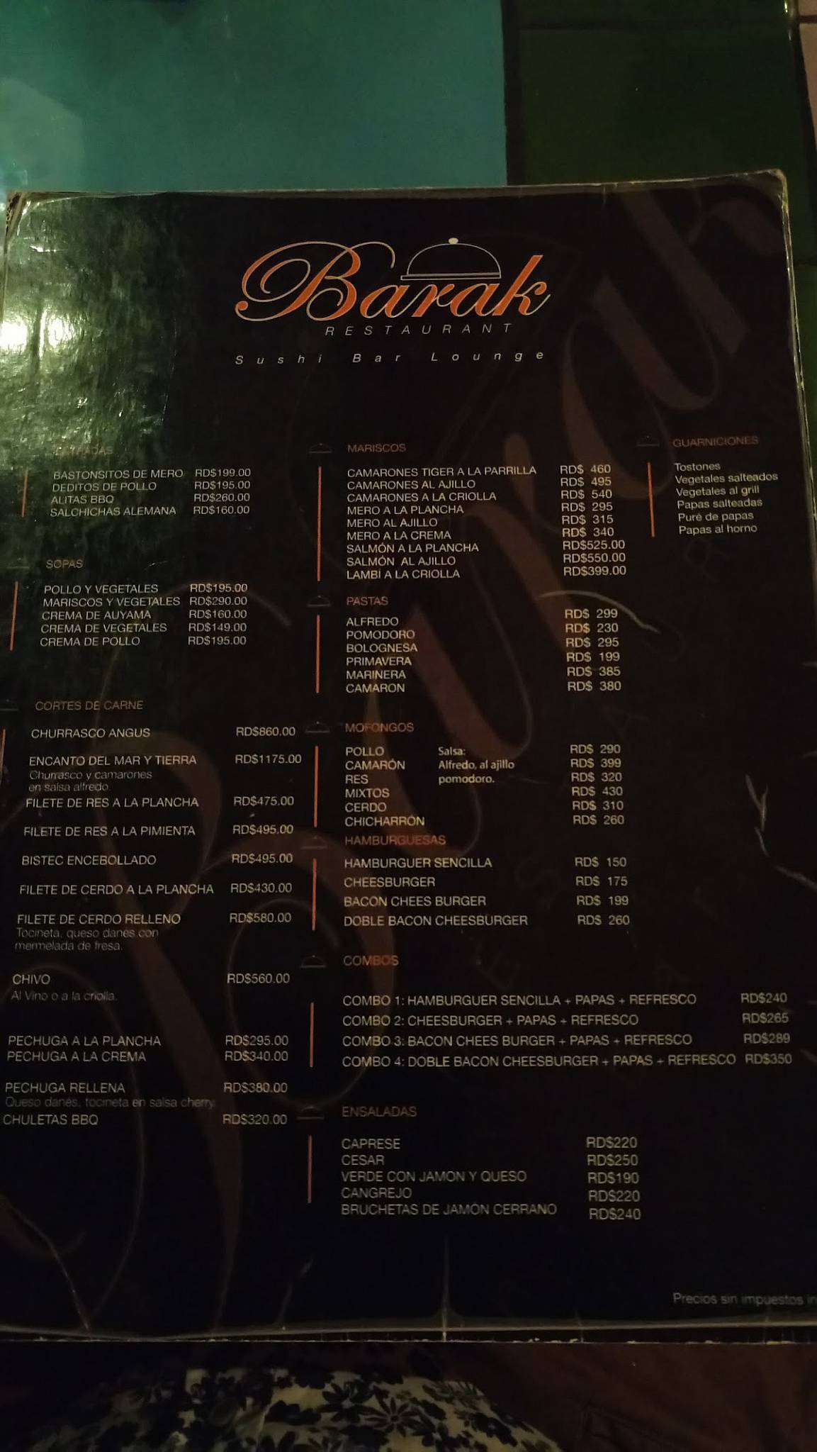 Menu at Barak Restaurant Grill Sushi Bar, Jarabacoa