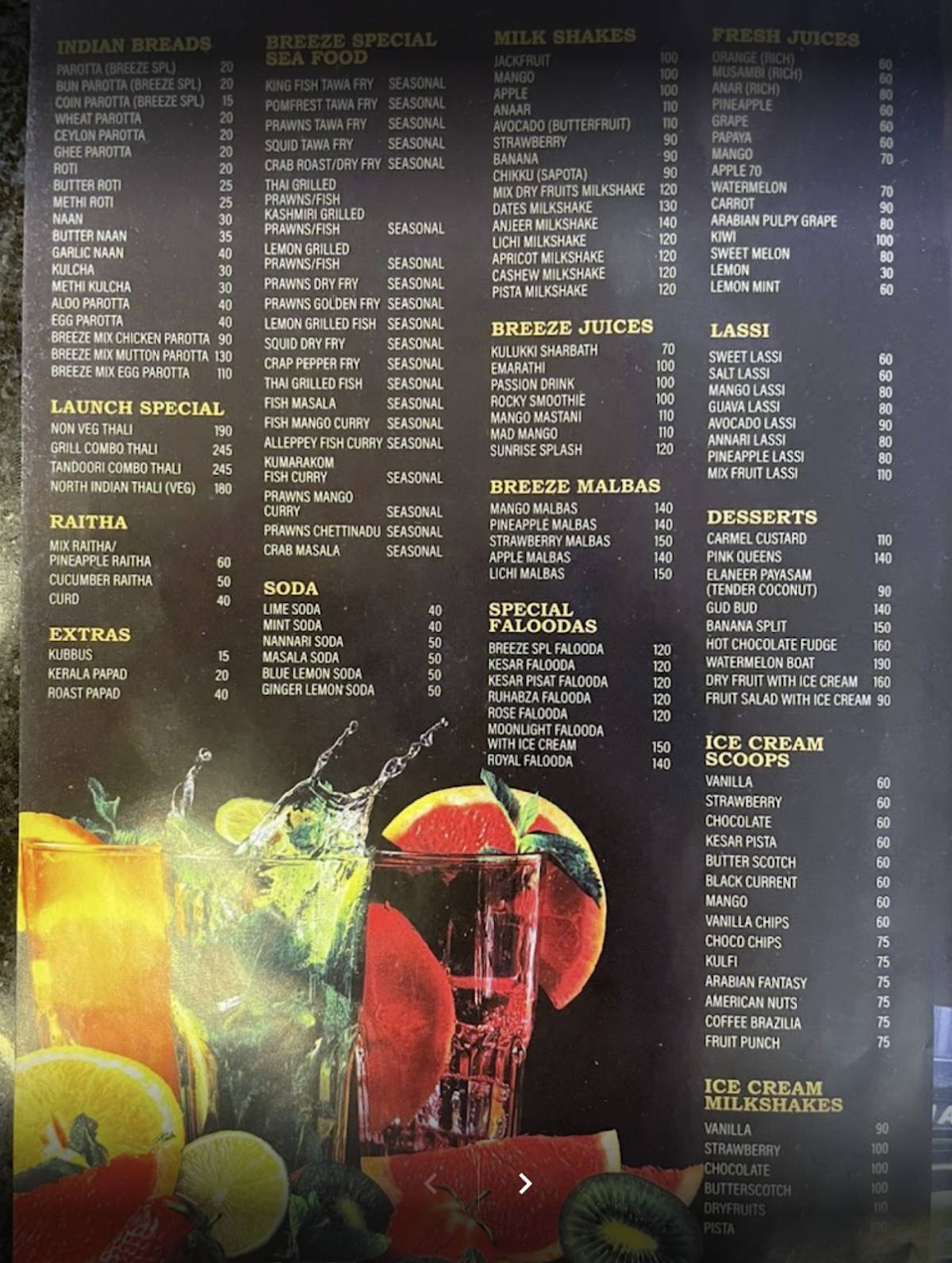 Menu at Breeze Restaurant, Bengaluru