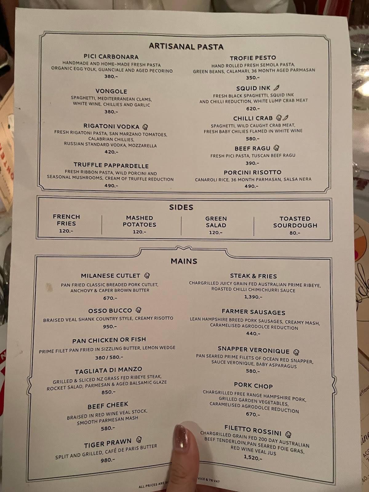 Carta del restaurante CONTENTO, Bangkok