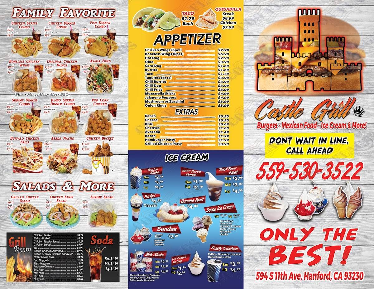 Menu at Castle Grill restaurant, Hanford