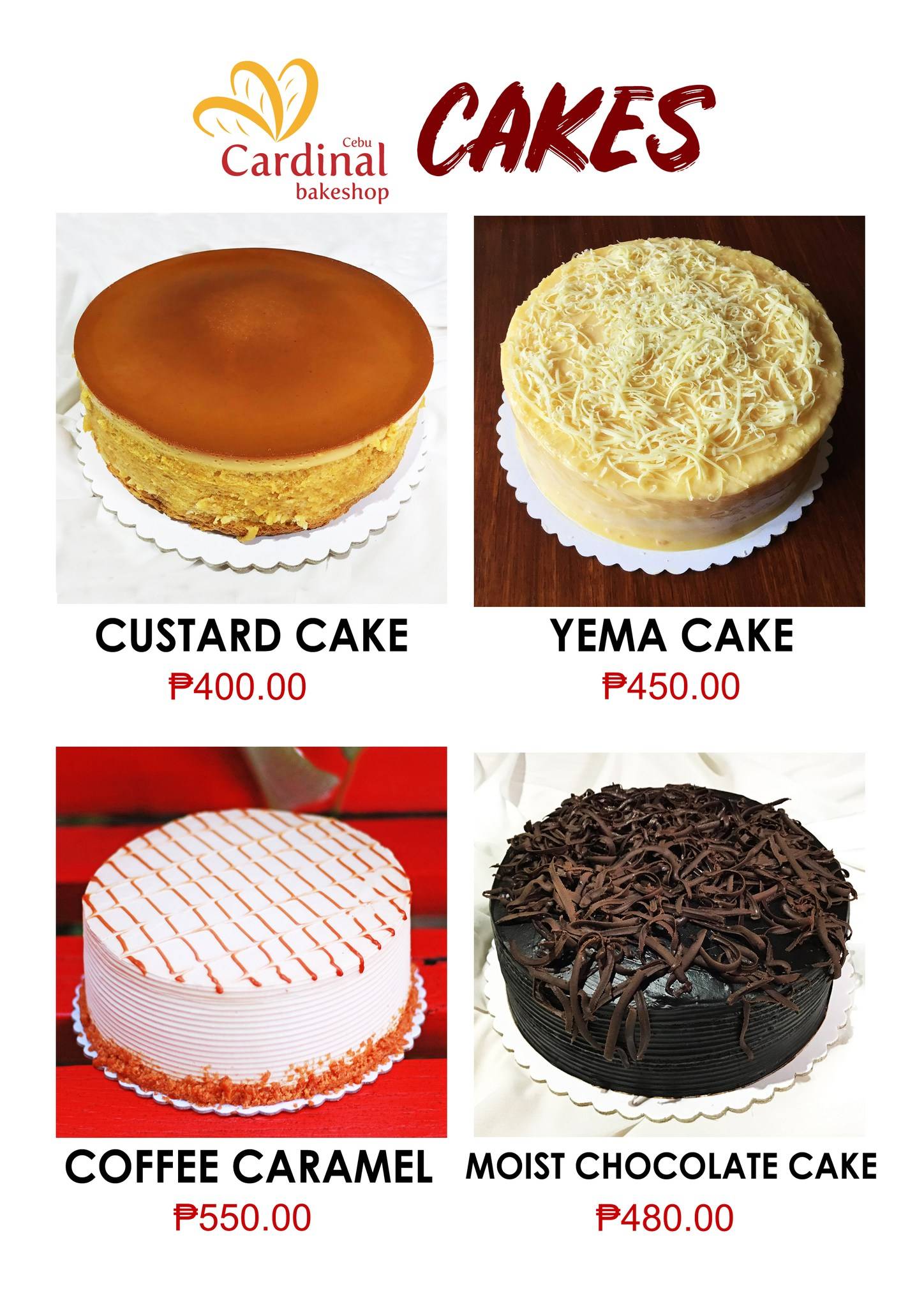 Menu at Cebu Cardinal Bakeshoppe, Cebu City