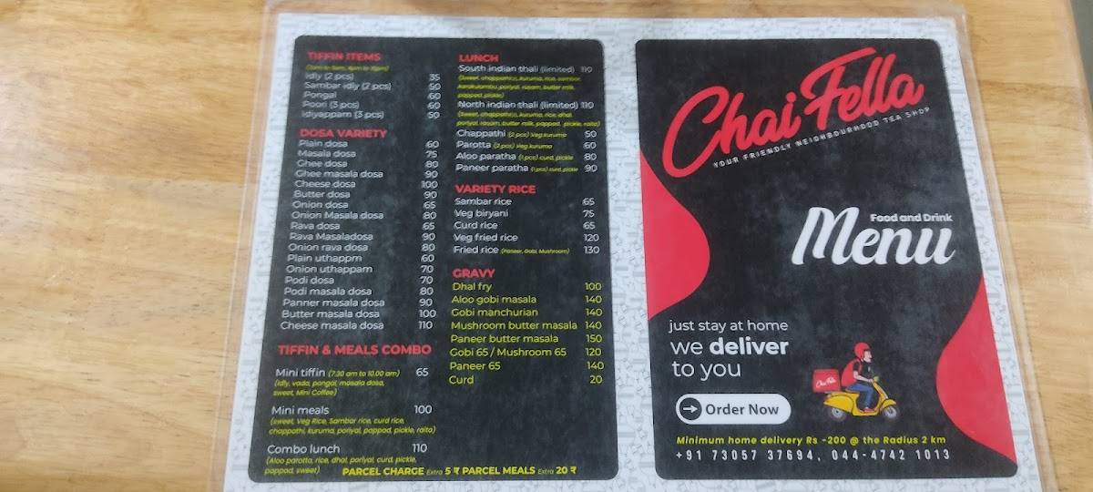 Menu at Chai Fella, Chennai
