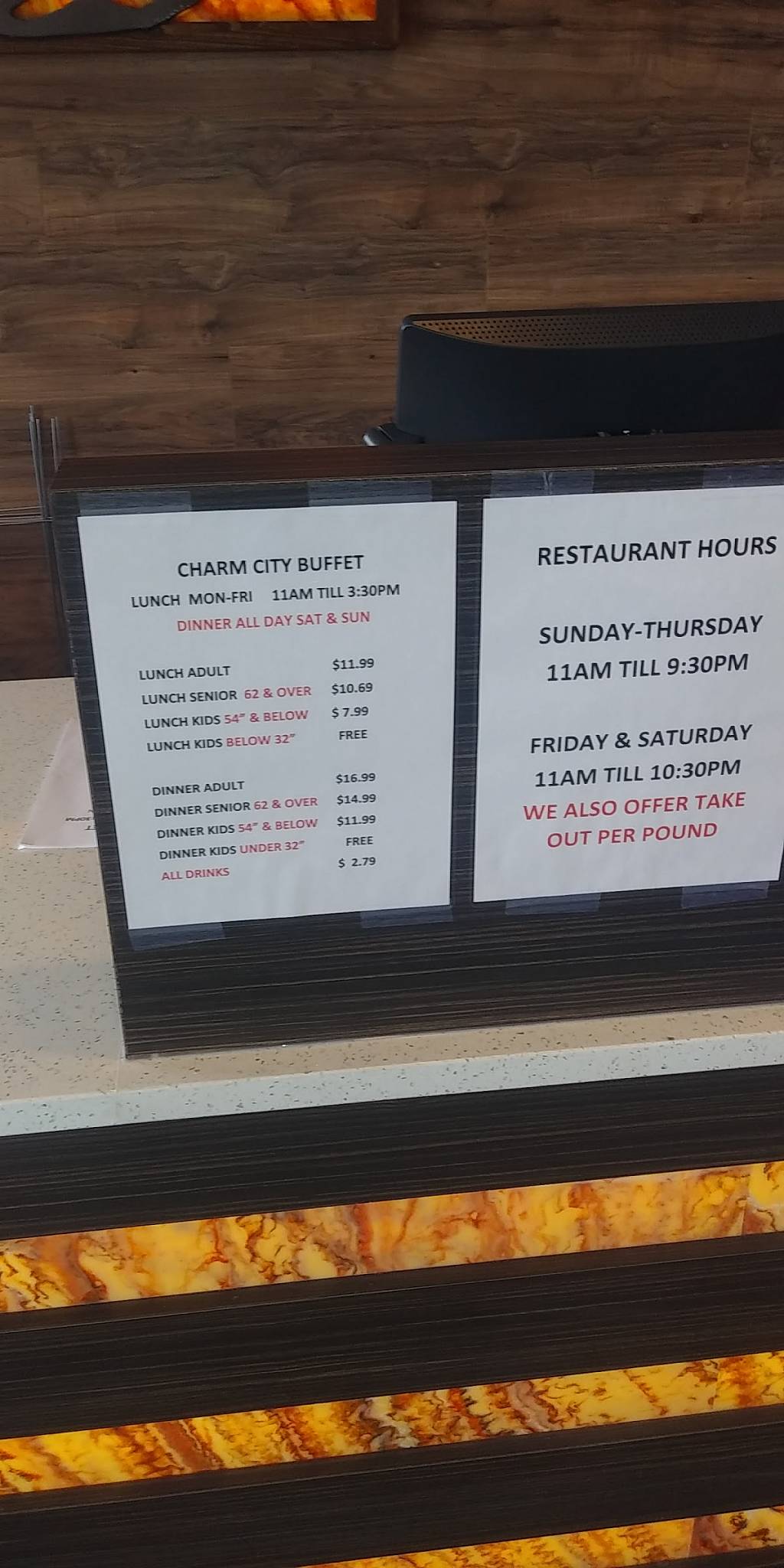 Menu at Charm City Buffet & Grill restaurant, Parkville