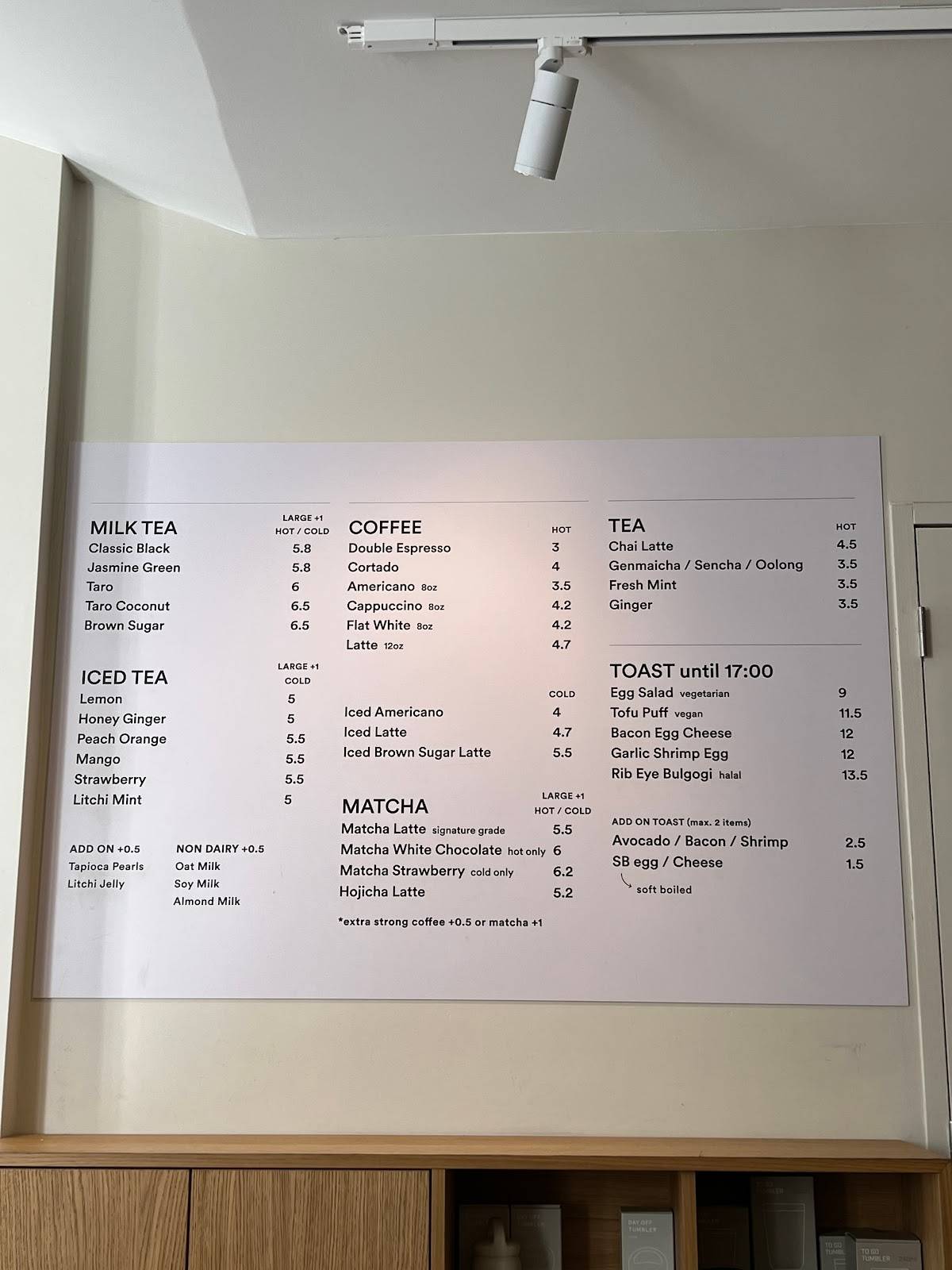 Menu at Chun Café, Amsterdam