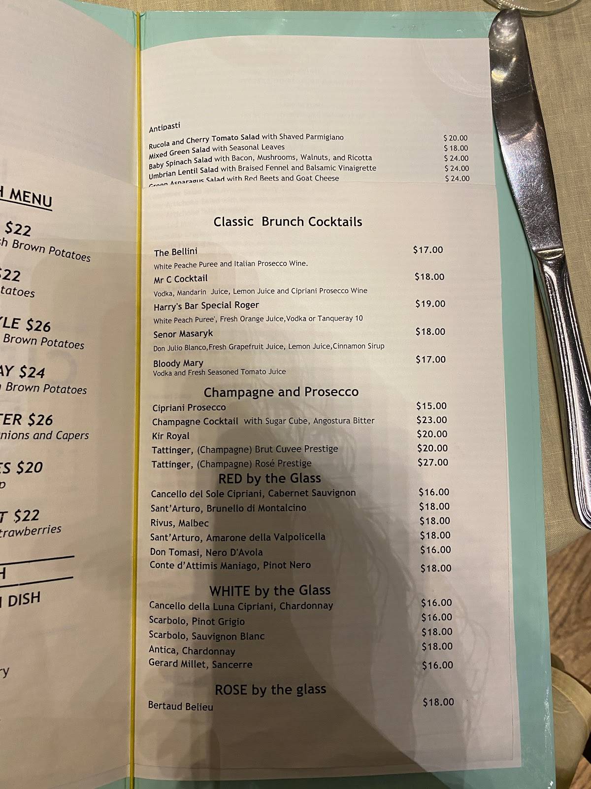 Menu at Cipriani Dolci restaurant, West New York