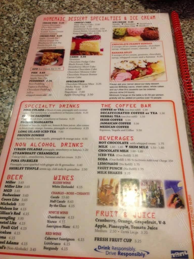 Menu at City View Diner restaurant, Allentown