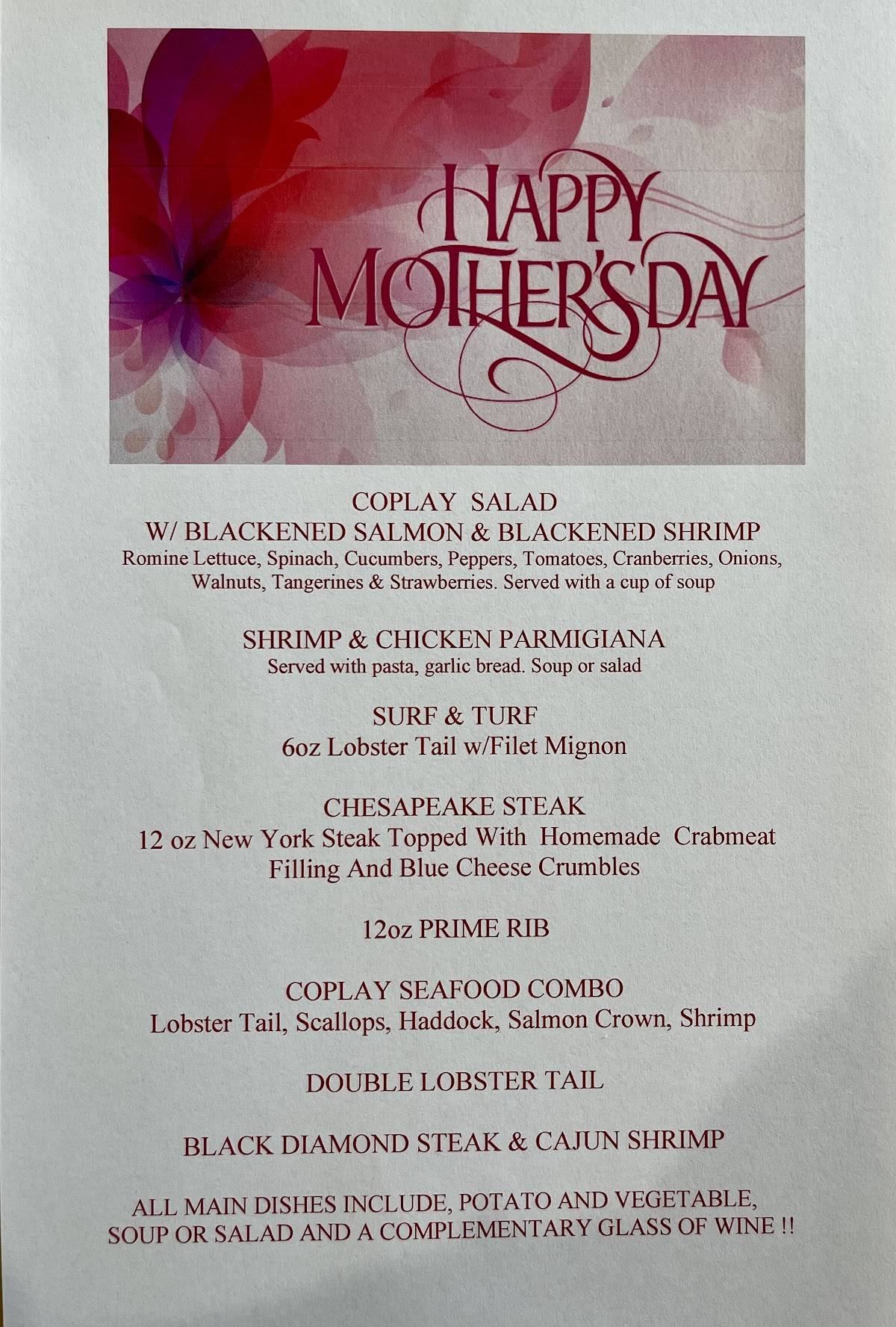 Menu at Coplay Eatery restaurant, Coplay