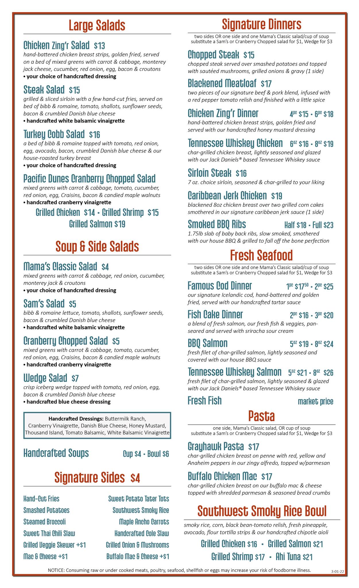 Menu at Copper Blue restaurant, Milford