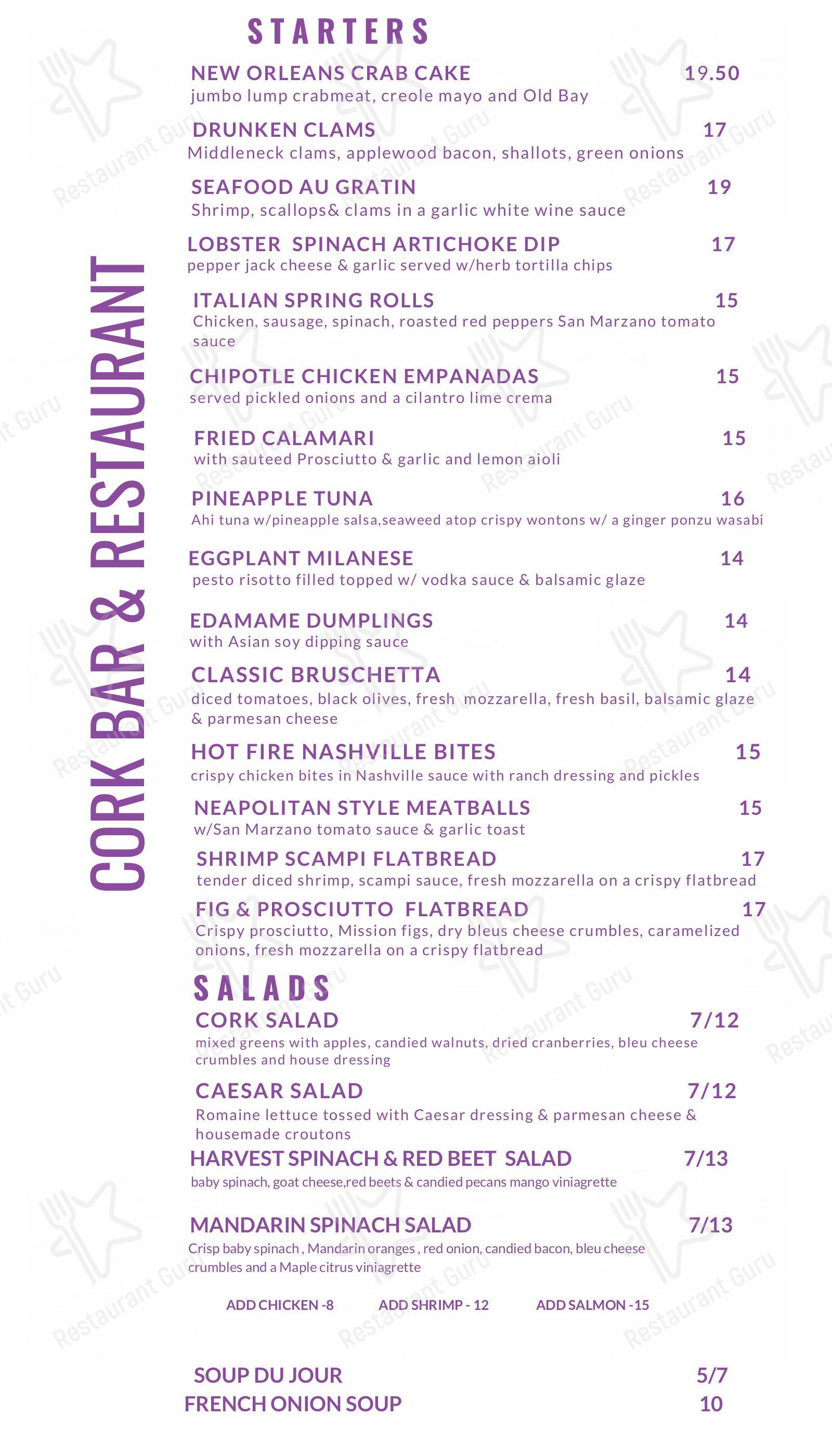 Menu at Cork Bar & Restaurant, Wilkes-Barre, 463 Madison St