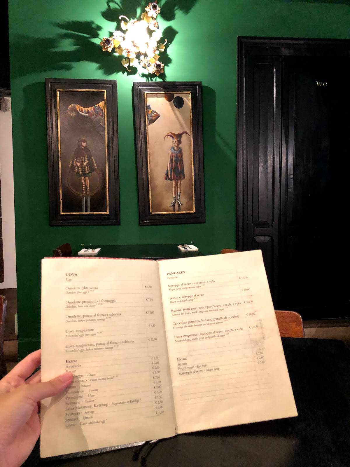 Menu at Coromandel restaurant, Rome