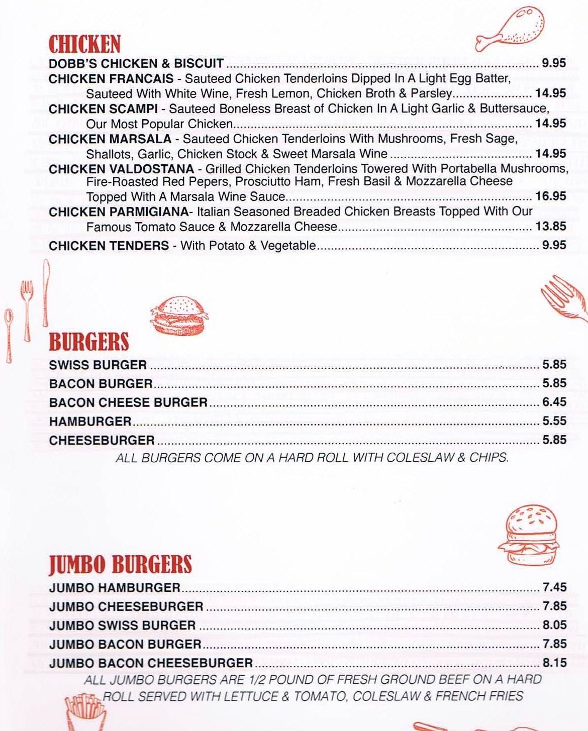 Menu at Dobb's Country Kitchen restaurant, Hallstead