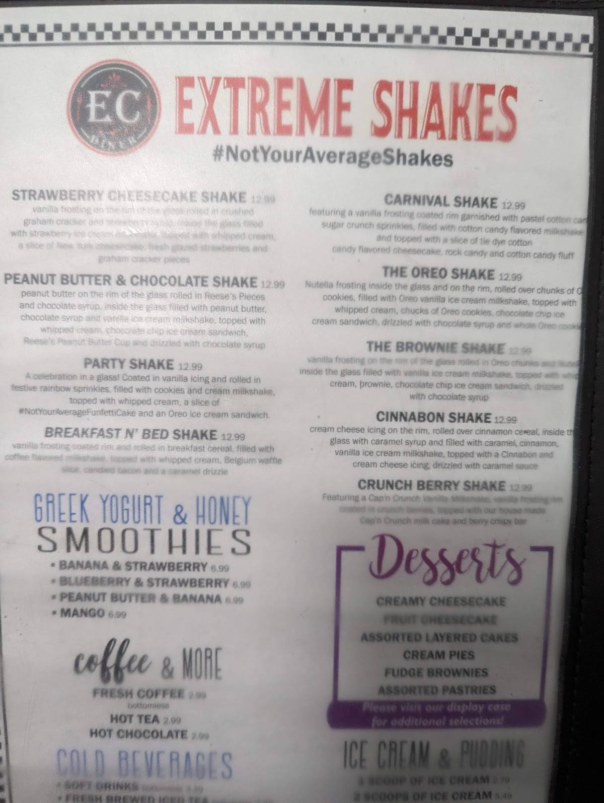 Menu at EC Diner restaurant, Ellicott City