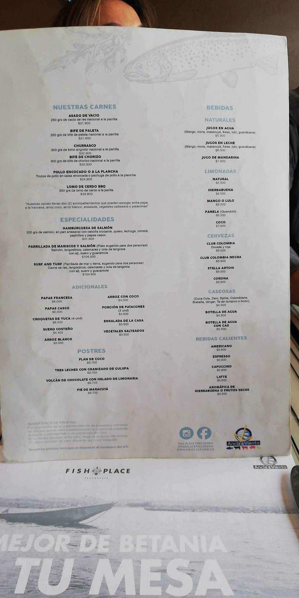 Carta del restaurante Fish Place, Bogotá, Cra. 19a #78 37