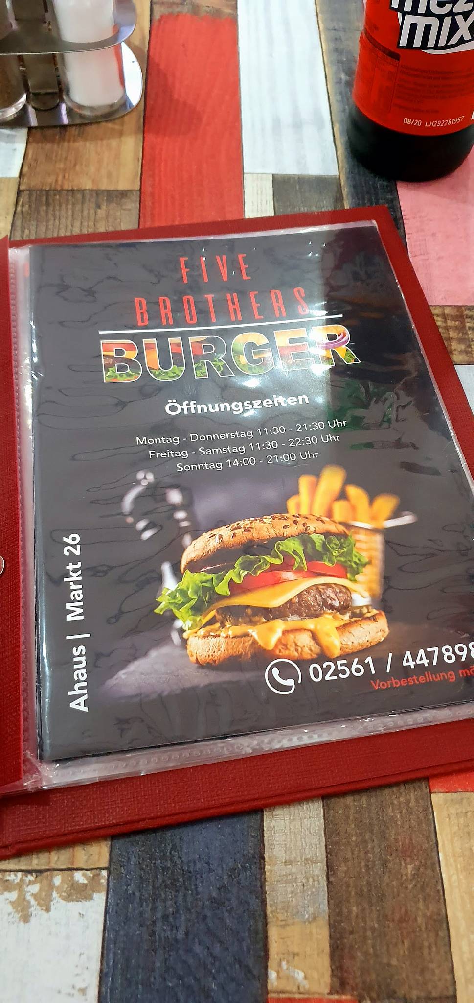 Speisekarte von Five Brothers Burger restaurant, Ahaus