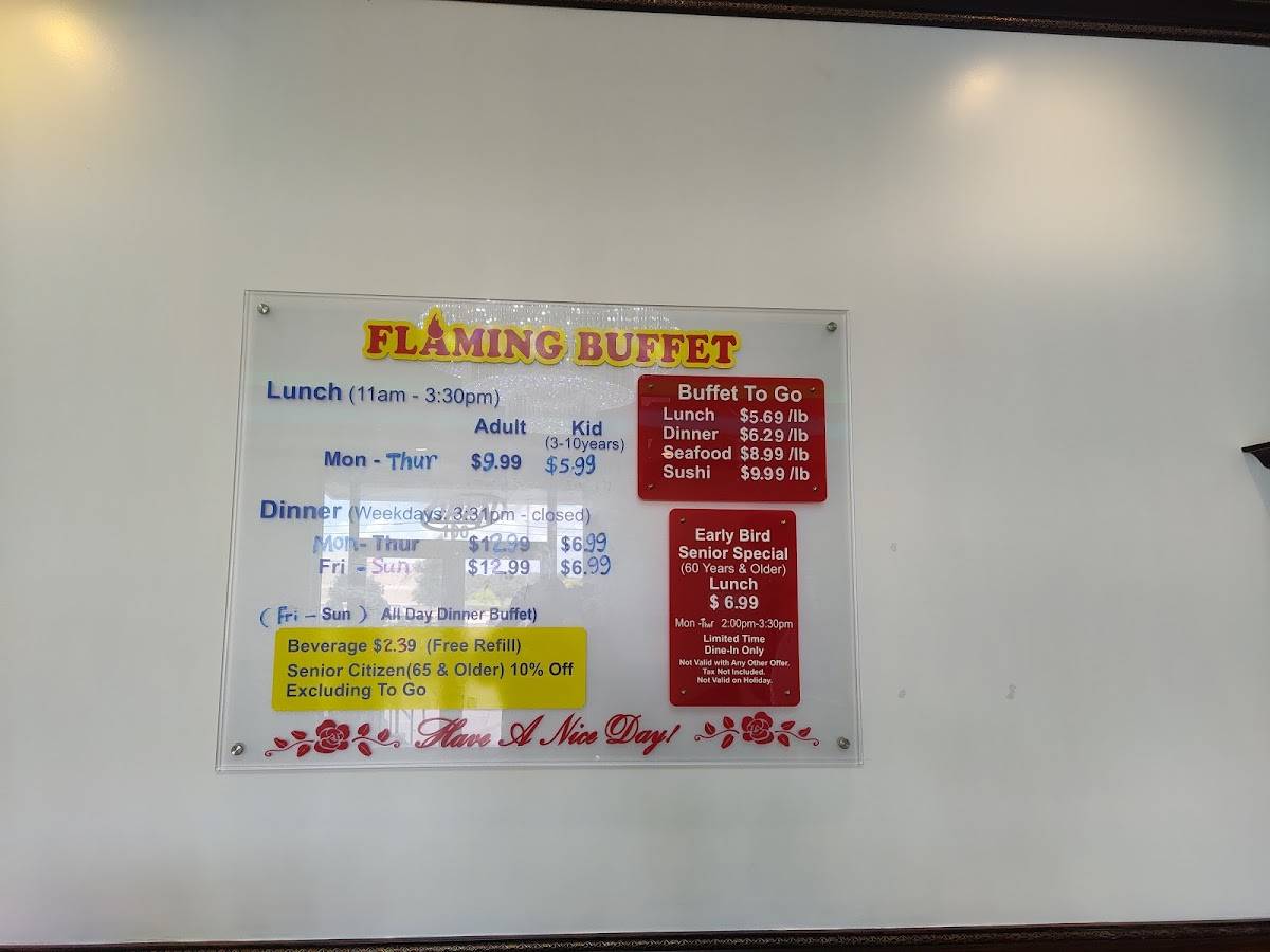 Menu at Flaming Buffet restaurant, Richardson