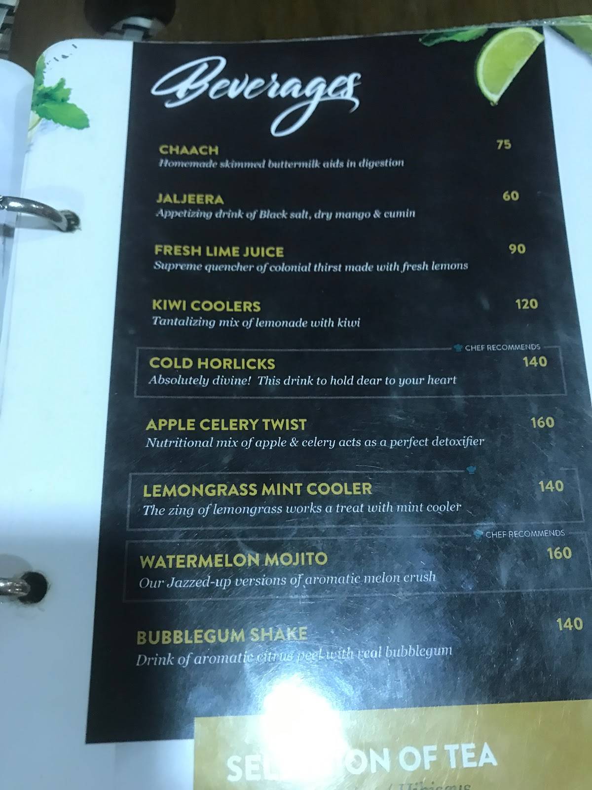 Menu at Food Nirvana, Chennai, 23/11