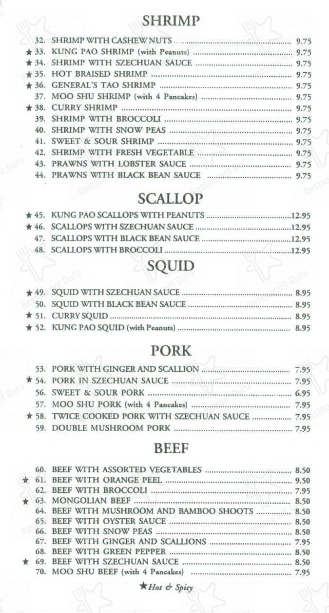 Menu at Fred's Szechuan Chinese Restaurant, Nevada City