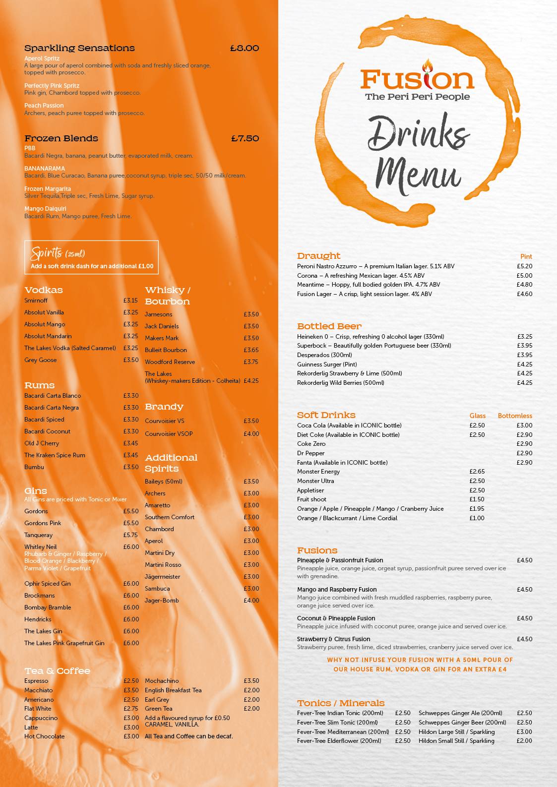 Menu at Fusion Sports Bar, Morecambe, 3-5 Pedder St