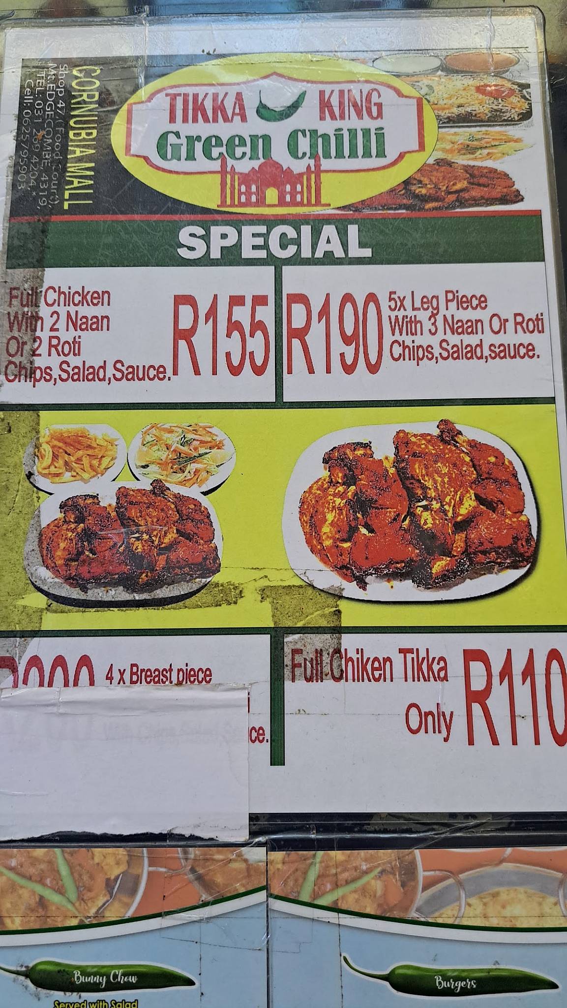 Menu at Green Chilli restaurant, Mount Edgecombe