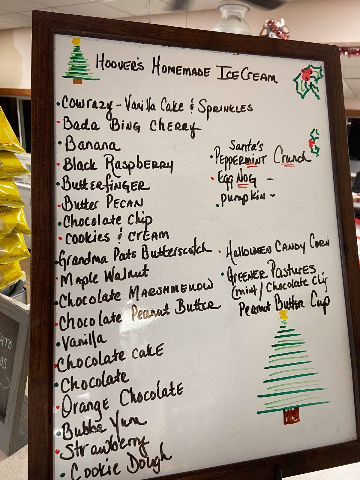 Menu at Hoover's Restaurant, Sanborn