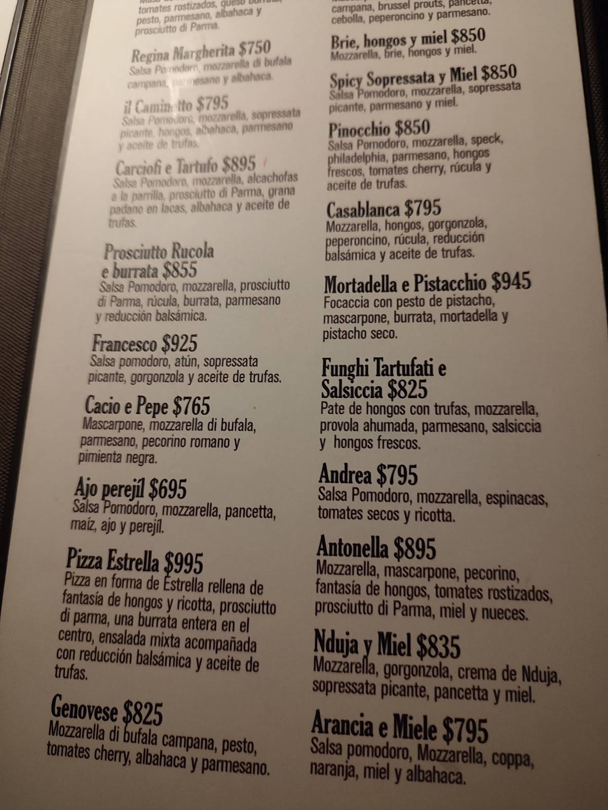 Menu at Il Caminetto restaurant, Santo Domingo, Av Ing Roberto Pastoriza