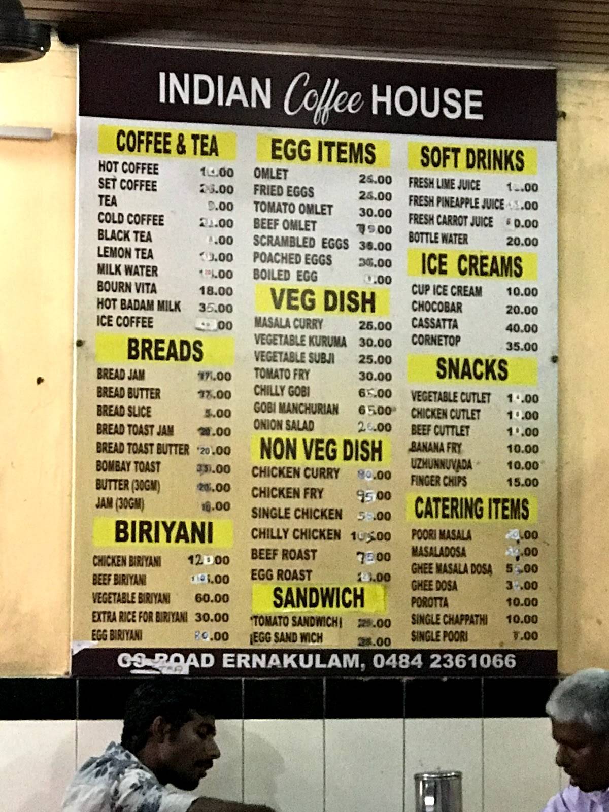 Menu at Indian Coffee House, Kochi, X7FH+9W8