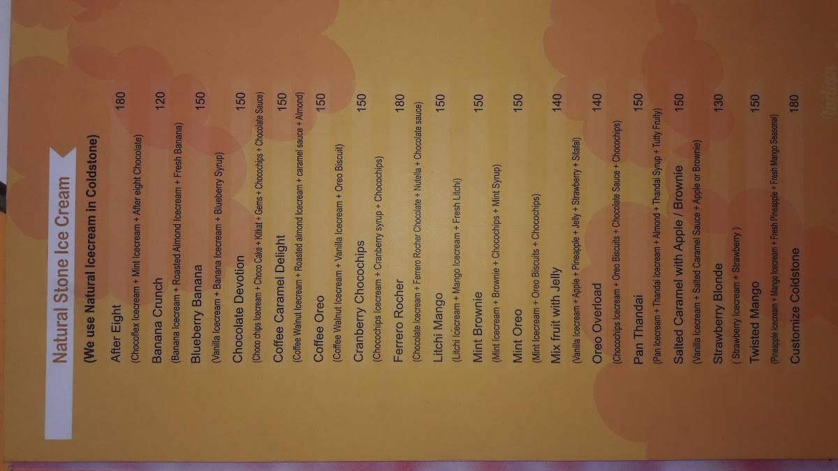 Menu at Indian natural ice cream, Ahmednagar