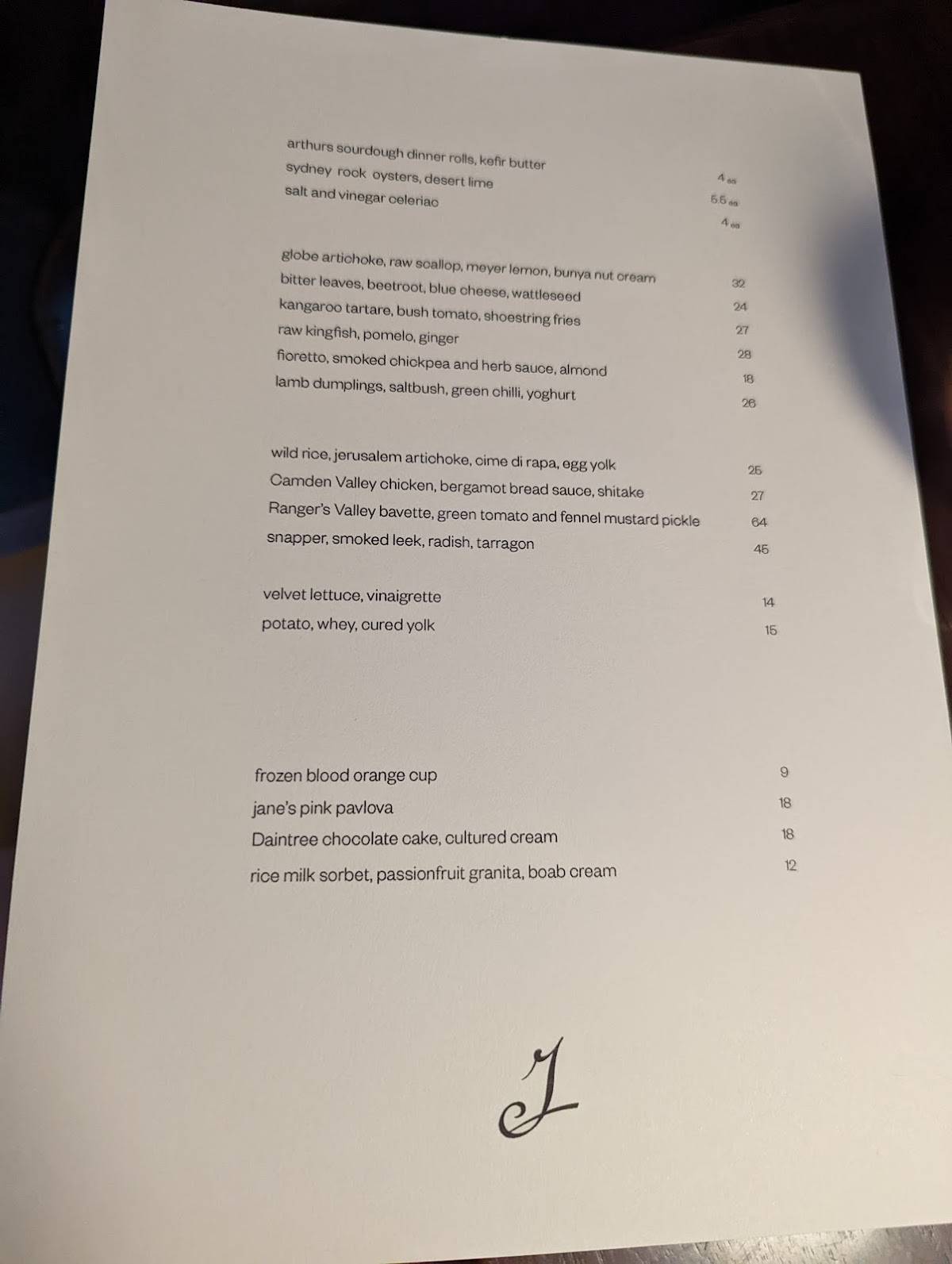 Menu at Jane Surry Hills restaurant, Surry Hills