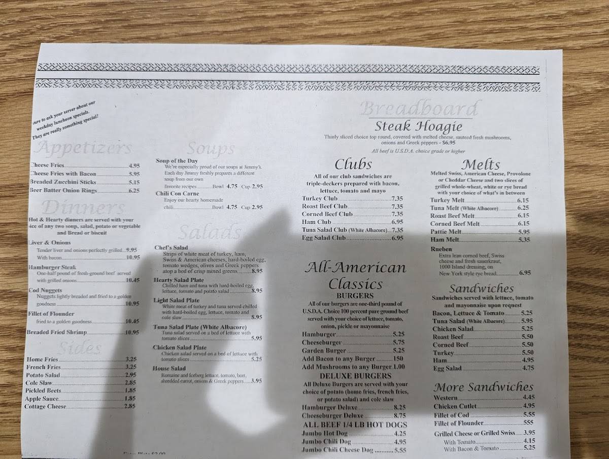 Menu at Jimmy's Boulevard Restaurant, New Port Richey
