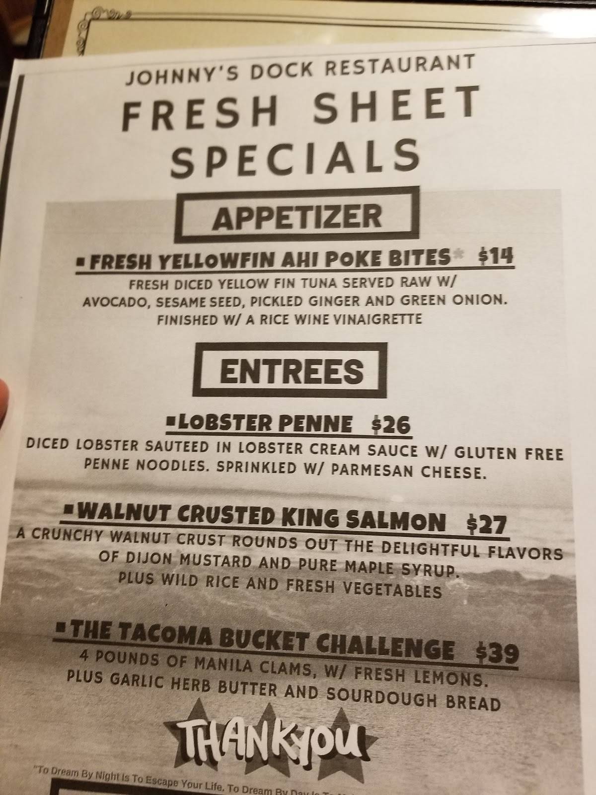 Menu at Johnny's Dock Restaurant & Marina, Tacoma