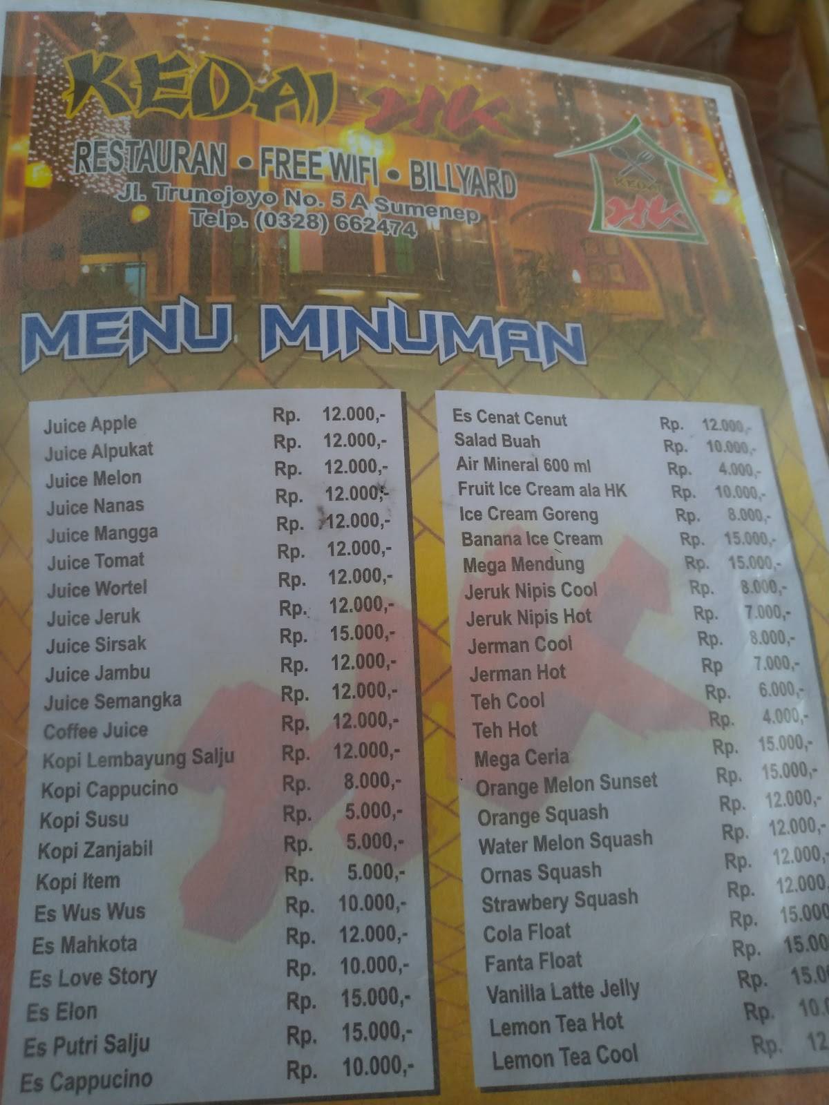 Menu at Kedai HK restaurant, Kolor