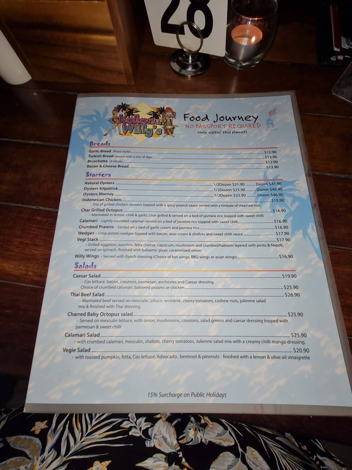 Menu at Kokonut Willys @ The Grand Hotel restaurant, Labrador
