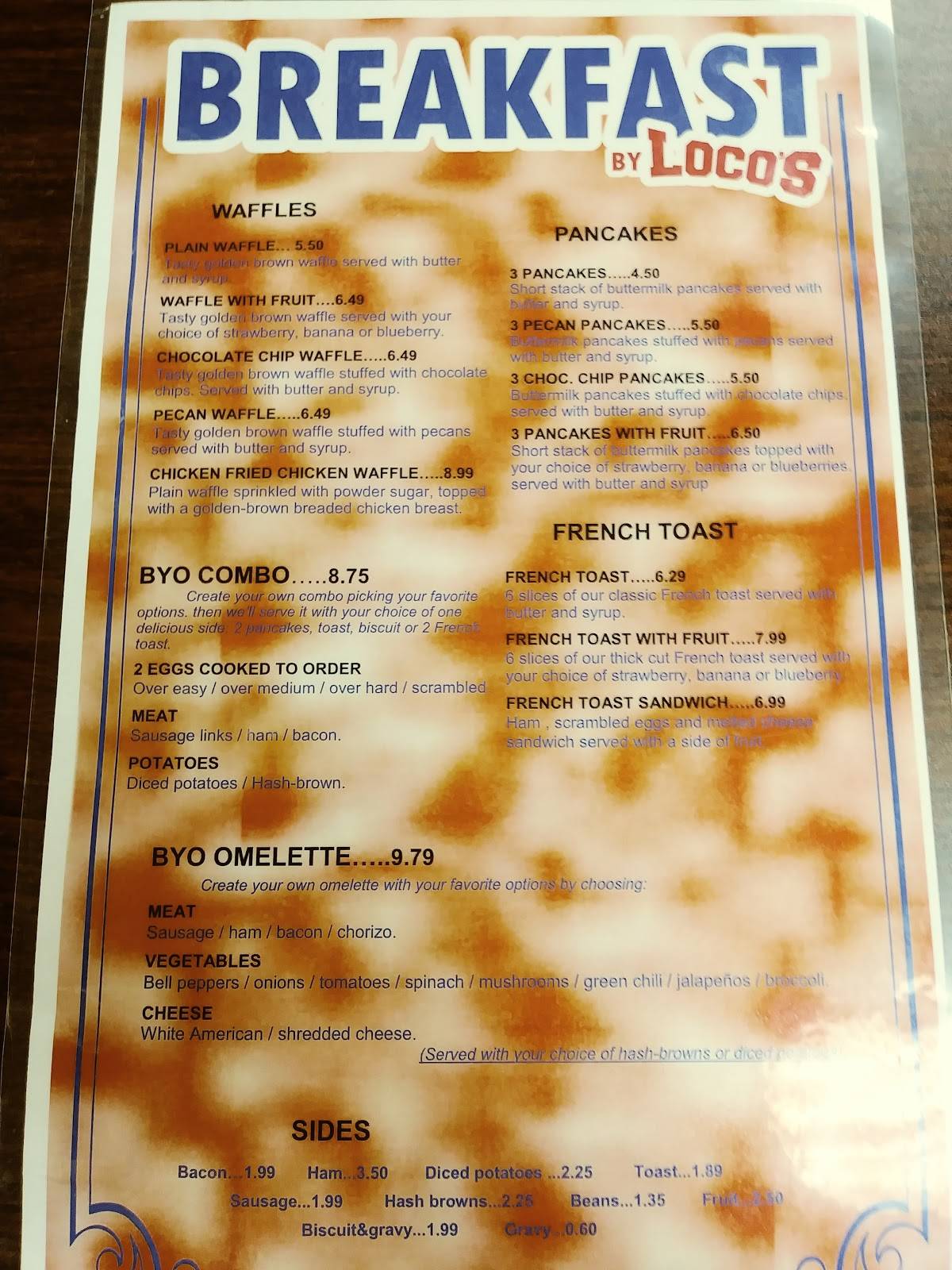 Menu at LOCO'S RESTAURANT & BAR, Littlefield