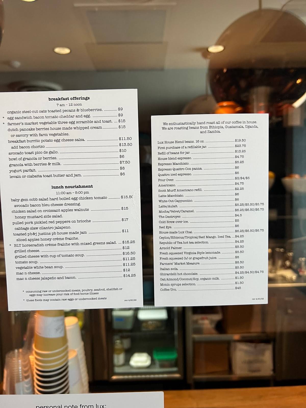 Menu at LUX Max Annex restaurant, Scottsdale
