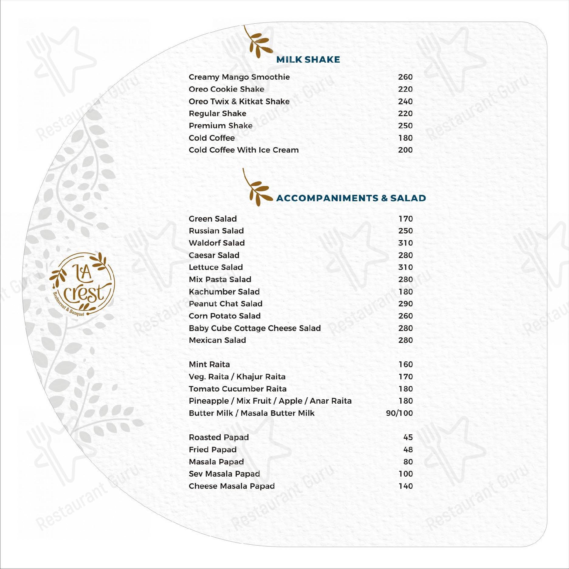 Menu at La Crest Restaurant & Banquet, Gandhinagar