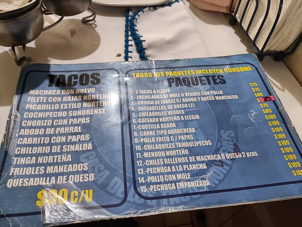 Menu at La Tonina restaurant, Mexico City