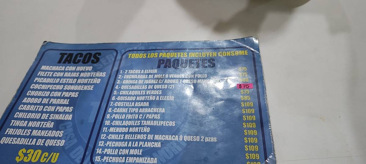Menu at La Tonina restaurant, Mexico City